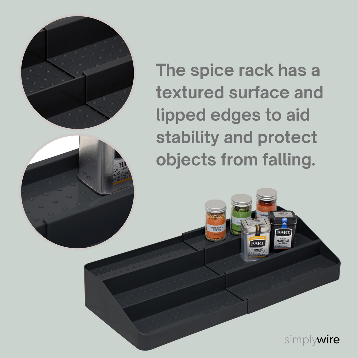 Expandable 3 Tier Spice Rack – Kitchen Cupboard Organizer - Black ...