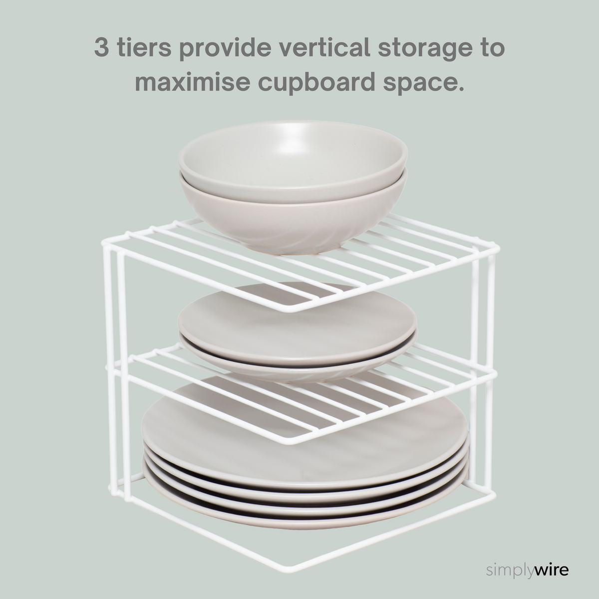 3 Tier Plate Rack - Kitchen Cupboard Organiser – White - Square ...